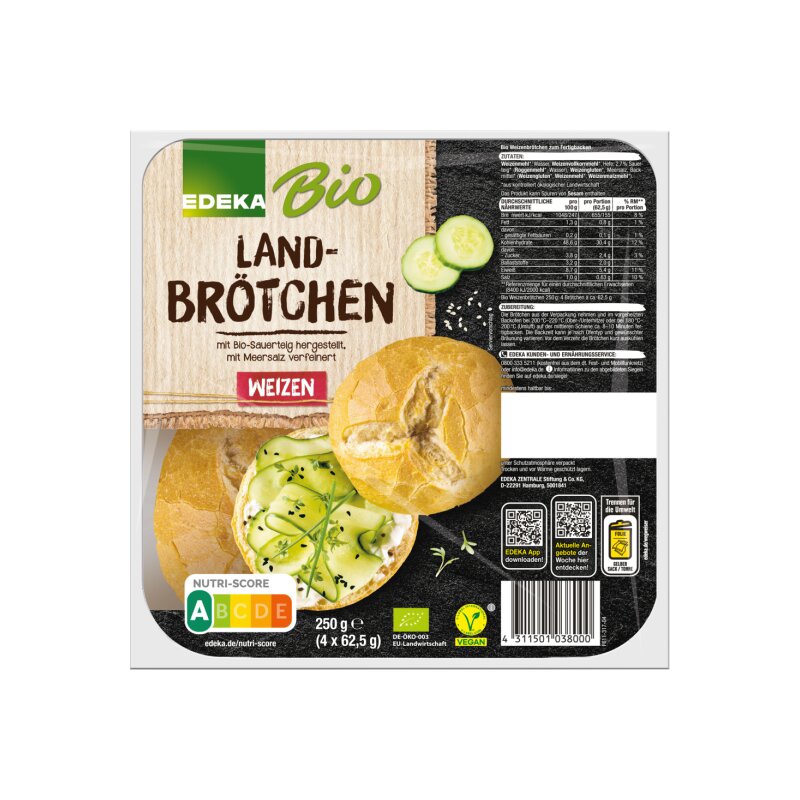 Bio EDEKA Landbrötchen Weizen 4ST 250g - Lebensmittel-Versand.eu | Le
